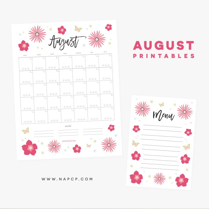 August Printable Menu and Calendar - National Association of Portrait ...