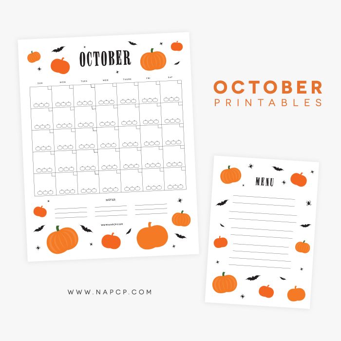 October Printable Menu and Calendar - National Association of Portrait ...
