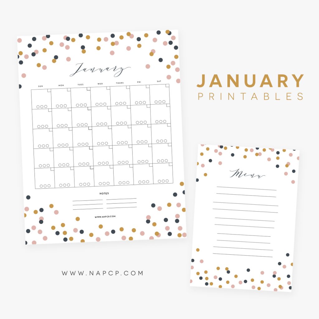 January Printable Menu and Calendar - National Association of Portrait ...